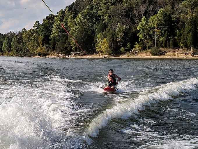 Wakeboarding on Caesar Creek Lake, where the only thing bigger than the waves is the smile on your face.
