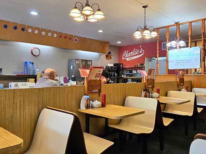 The Charlie's Cafe logo on the back wall says it all. This place knows exactly who it is.