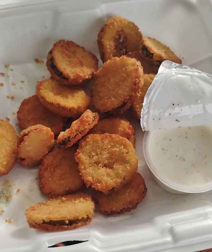 Perfectly fried pickle rounds with a creamy dipping sauce prove that the best side dishes are the ones nobody saw coming.