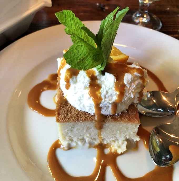 Tres leches cake that's so moist it should probably come with a warning label or napkins.