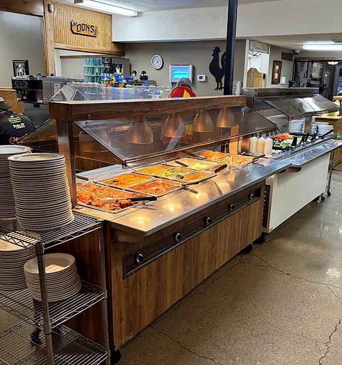Gleaming heat lamps, trays packed with color and warmth, the buffet station at Don's is pure Missouri magic.