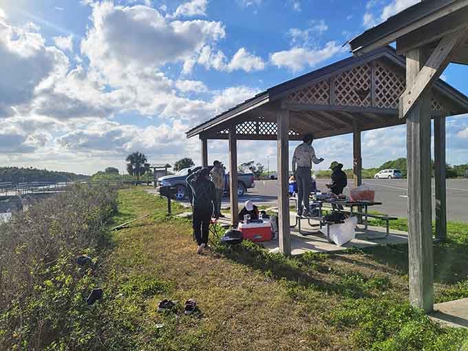 Picnic shelters where families gather to eat sandwiches and watch nature's greatest show from the best seats available.