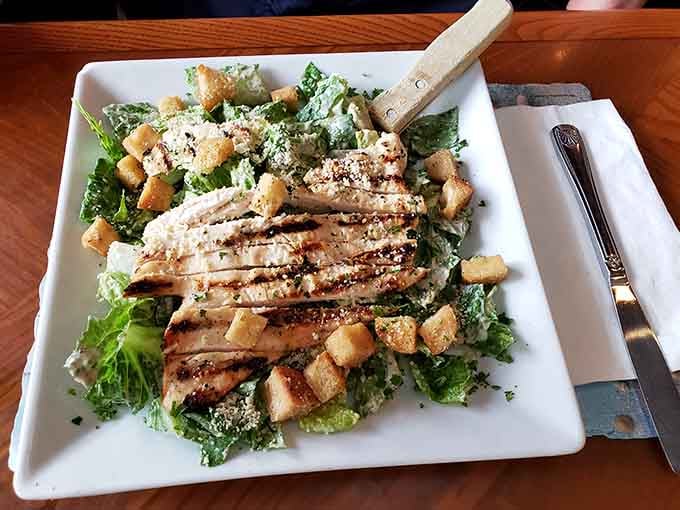 A grilled chicken Caesar that actually earns its place on the menu, generous, fresh, and beautifully executed.
