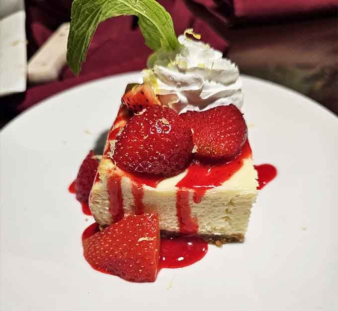 Strawberry cheesecake so beautifully plated it almost seems wrong to eat it. Almost.