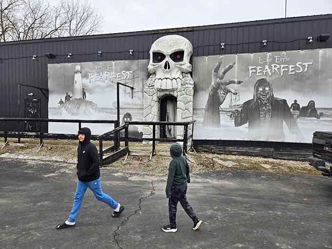 The Lake Eerie Fearfest entrance looks like it was designed by someone who takes Halloween very, very seriously.