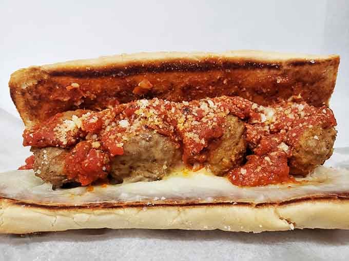 A meatball bomber that looks like it was built with pure, unapologetic joy and zero regrets.