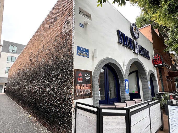 From the street, the gum-covered side wall of 733 Higuera gives you just enough of a preview to make you stop walking immediately.