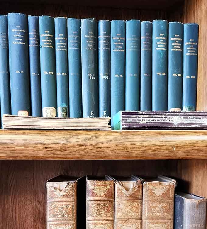 Ohio Archaeological and Historical Society volumes dating back to 1888 sit quietly on a shelf, patient as only old books can be.