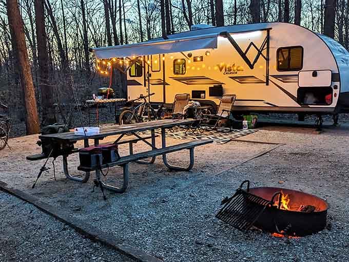 String lights, a campfire, and the Virginia woods all around you. Some evenings just write themselves perfectly.