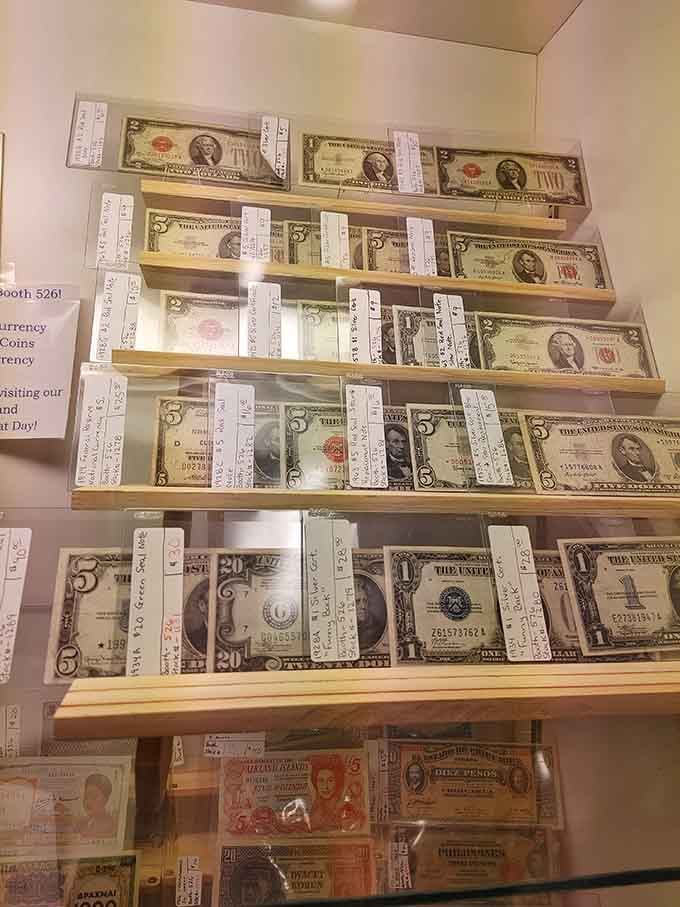 Collectible currency displayed like the treasure it is, proving money really can buy happiness when it's vintage.