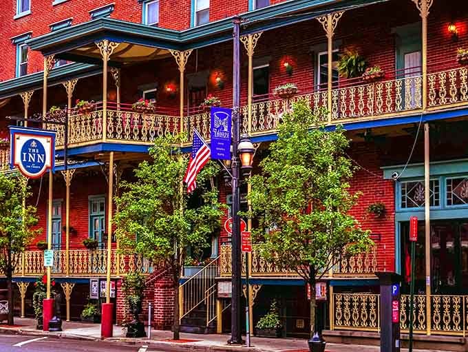 The Inn at Jim Thorpe's ornate ironwork balconies are the kind of detail that stops you mid-stride every time.