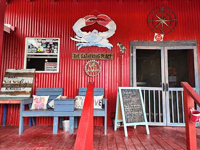 A big blue crab sculpture above the door confirms it: you have absolutely arrived at the right place.