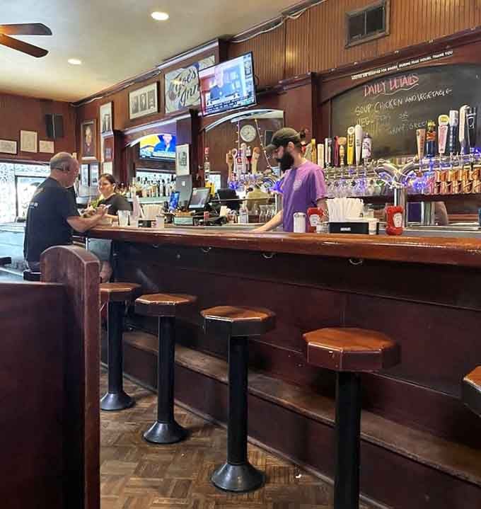 The bar at Joe's Inn, where the draft taps flow freely and the daily specials are always worth asking about.