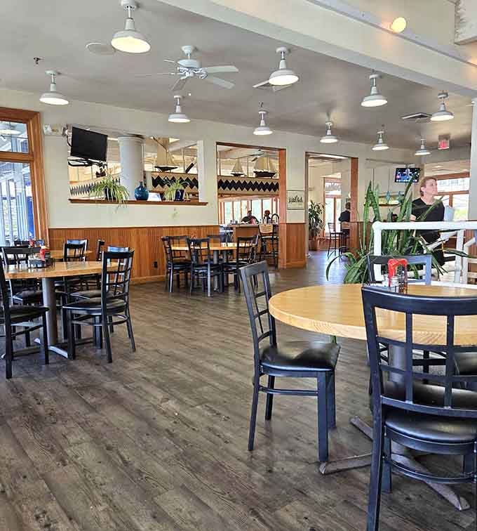 Wood paneling and comfortable seating create that relaxed atmosphere where time slows down just right.