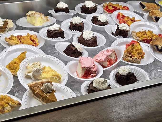 Brownies, pies, and cheesecake lined up like a dessert hall of fame. Saving room was absolutely the right call.