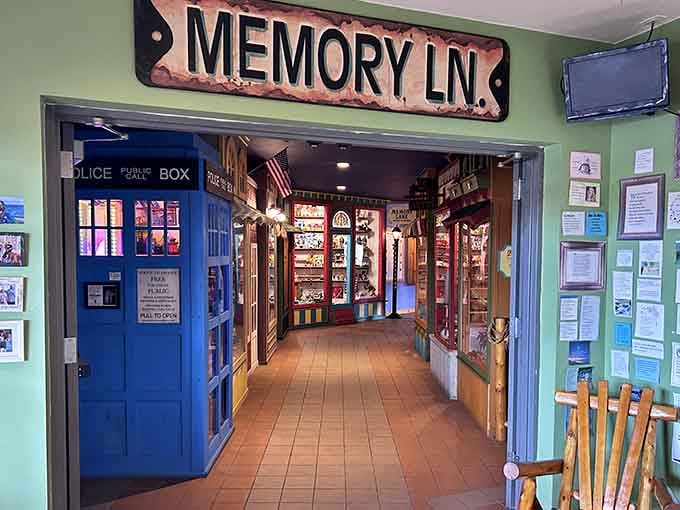 That TARDIS blue police box guarding Memory Lane suggests even time travelers appreciate quality vintage toy collections.