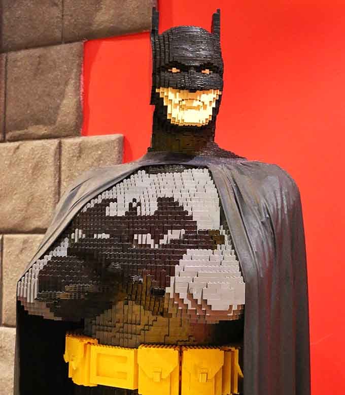 Batman in LEGO form still looks ready to save Gotham, one plastic brick at a time, cape included.