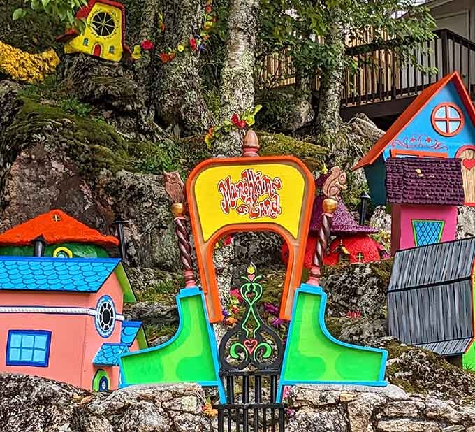 Munchkin Land's entrance is exactly as wonderfully over-the-top colorful as your childhood imagination promised it would be.