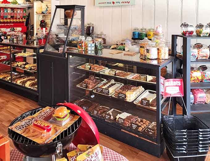 A glass case full of house-made chocolates and fudge that deserves its own spotlight moment.