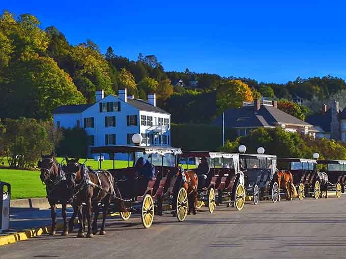 A lineup of horse-drawn carriages that would make any Hollywood period drama director weep with envy.
