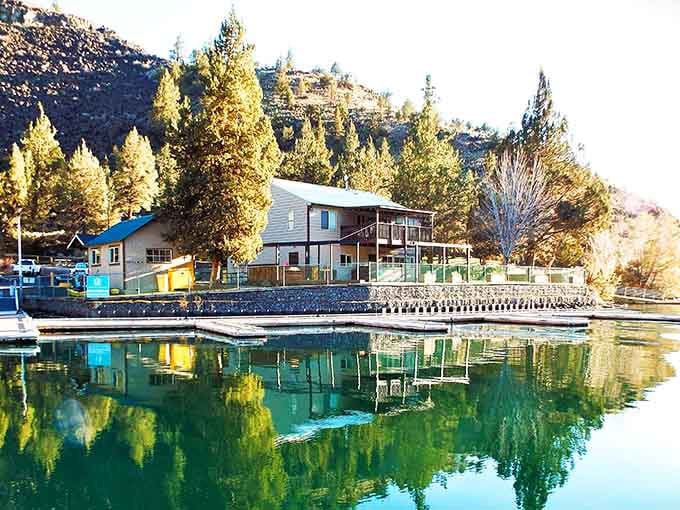 Pelton Park Store and Marina sits so perfectly on that glassy water, it looks like nature planned the whole thing.