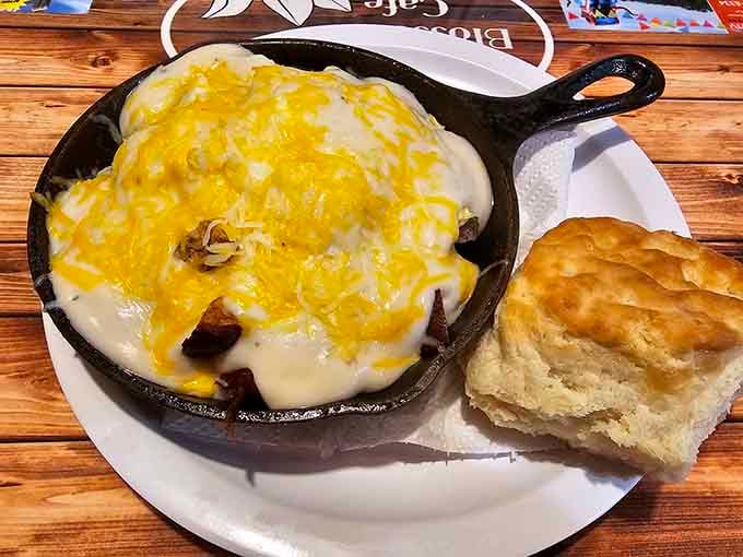 A skillet breakfast that looks like it could fuel a small army or one very determined diner.