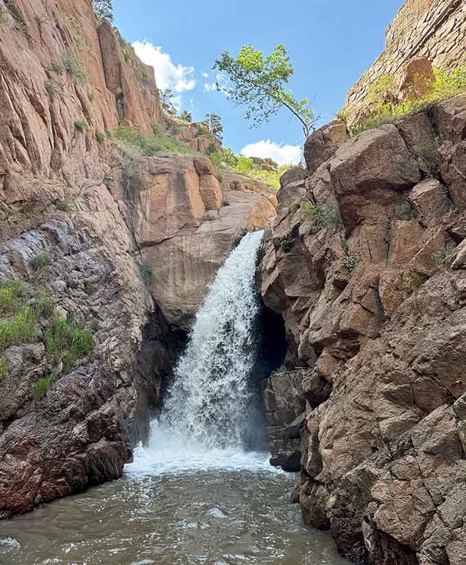 Rainbow Falls tucks itself between canyon walls like a secret the mountains decided to share only with those willing to look.