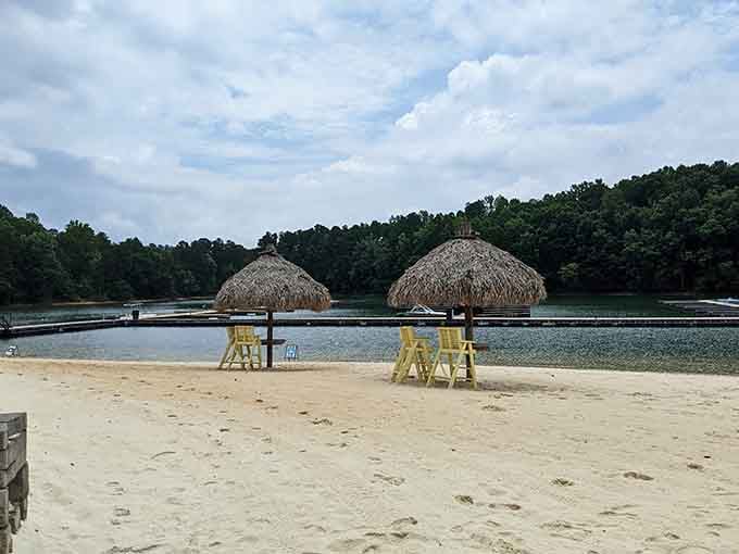 Two thatched huts, yellow chairs, and one very convincing argument for never leaving Buford, Georgia again.