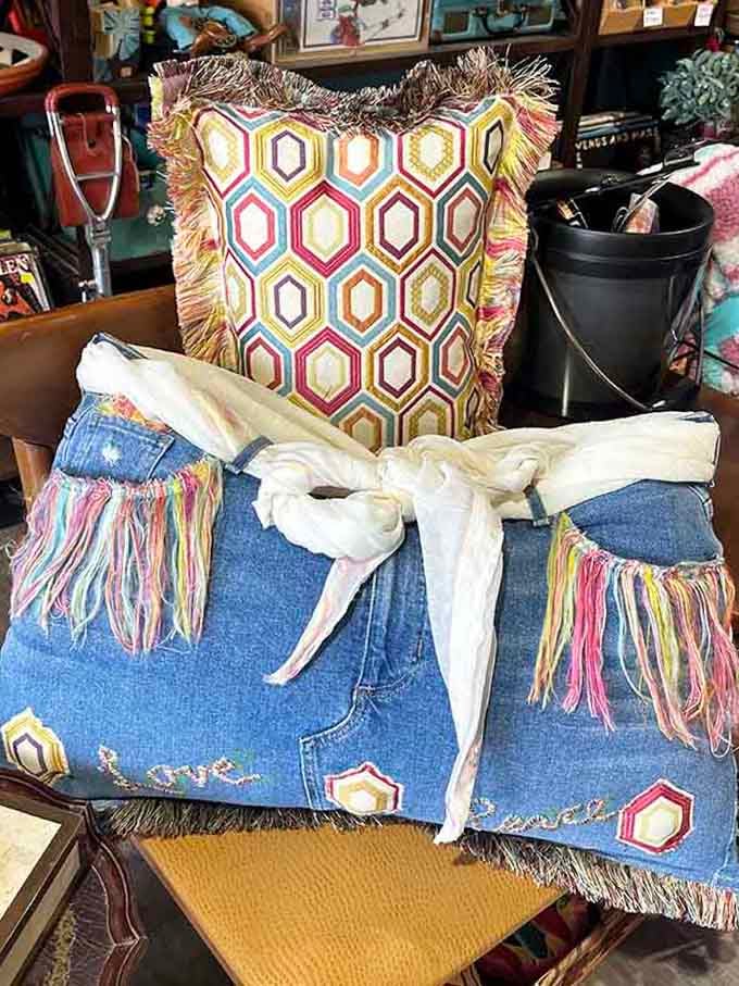Handcrafted denim and fringed pillows that somehow make you feel like the 1970s had it all figured out.