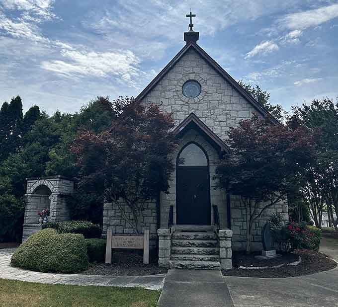A little stone church so quietly beautiful it makes you want to sit on those steps and think for a while.