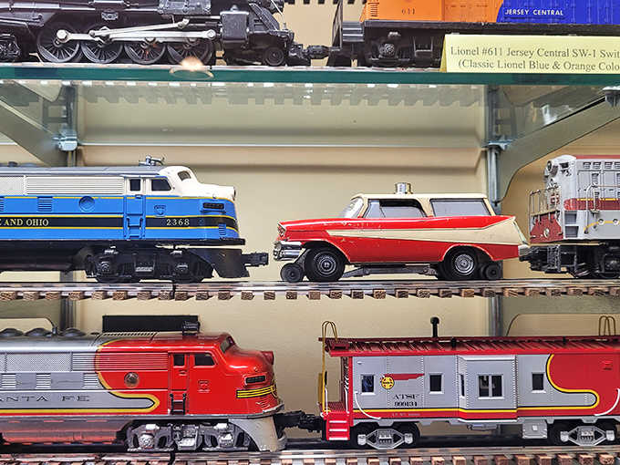 Lionel's Jersey Central switcher sitting pretty in classic blue and orange, a collector's dream hiding in plain sight.