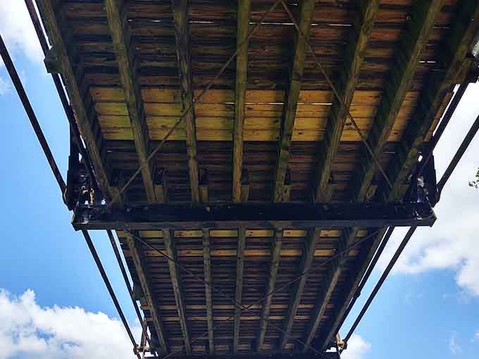 Looking straight up at the underside of the bridge reveals a surprisingly beautiful geometry hiding in plain sight.