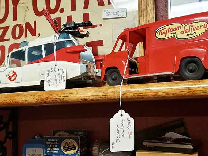 A Ghostbusters car and a Toytown delivery truck on the same shelf. Your inner child just woke up.