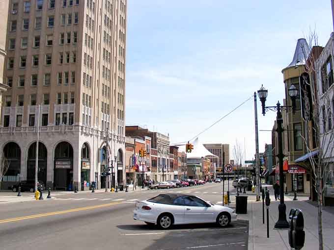 Downtown Pontiac's skyline has the quiet confidence of someone who's been underestimated their whole life and is perfectly fine with that.