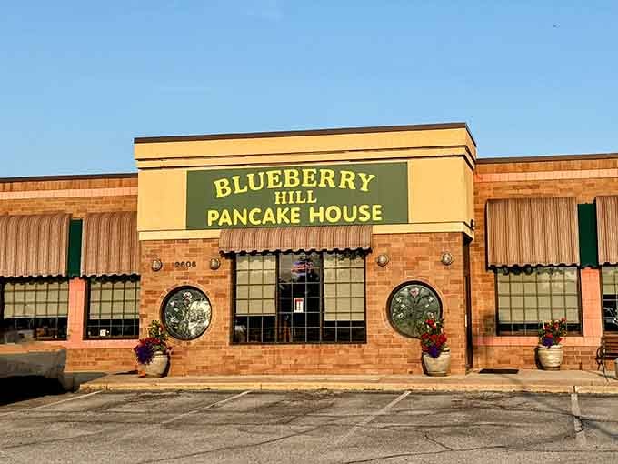 Blueberry Hill Pancake House looks so warm and inviting, even the parking lot seems to smell like fresh maple syrup.
