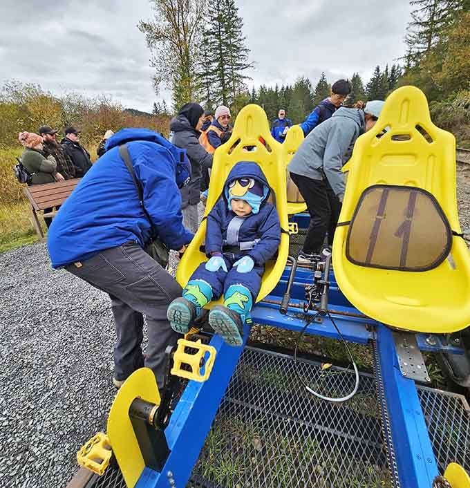 Even the tiniest riders get properly strapped in and ready to roll. No one gets left behind on this adventure.
