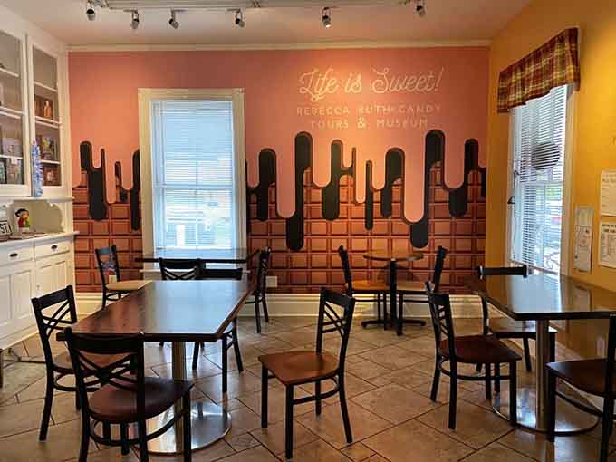 The "Life is Sweet" mural says it all. This cheerful room is where chocolate dreams come to life.