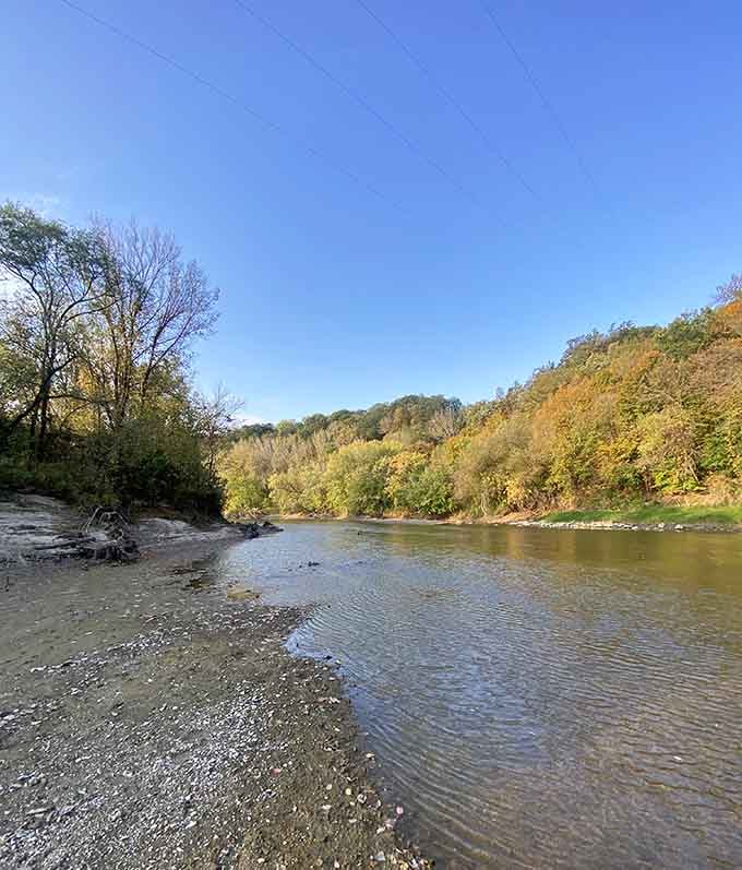 The Blue Earth River meanders peacefully, just as it has for thousands of years.