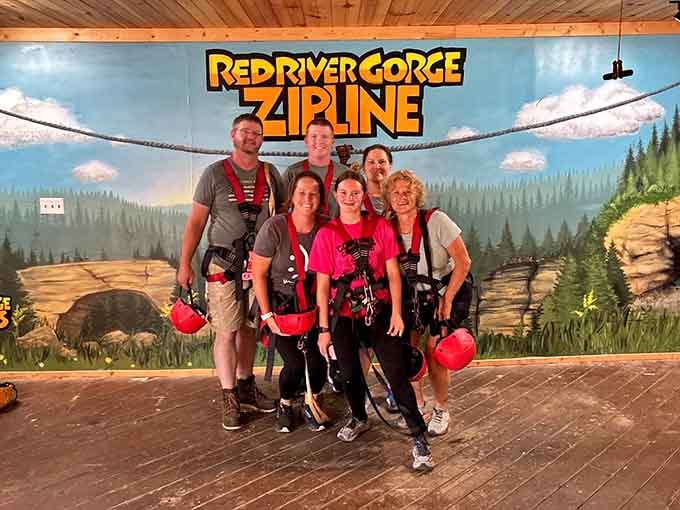 Nothing says "we survived" quite like a group photo in full harness gear with matching grins.