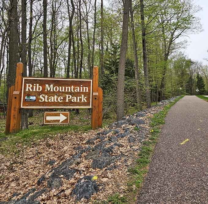 The sign says Rib Mountain State Park. Your sense of wonder says something much louder.