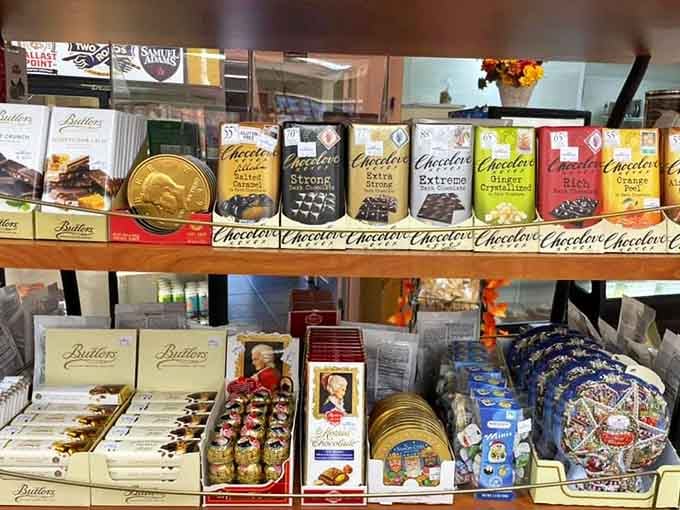 European chocolates displayed with the reverence they deserve, because quality confections demand proper presentation and appreciation.