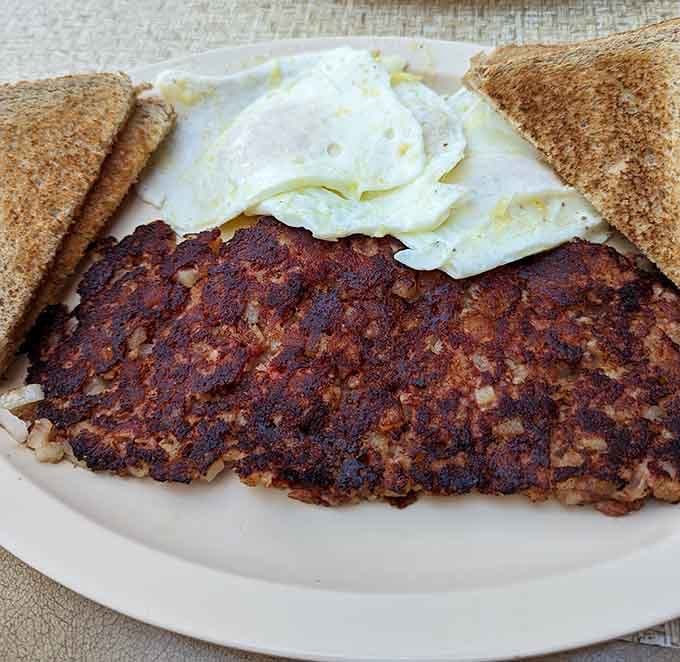 Hash and eggs cooked to perfection, because sometimes the classics need absolutely no improvement whatsoever.