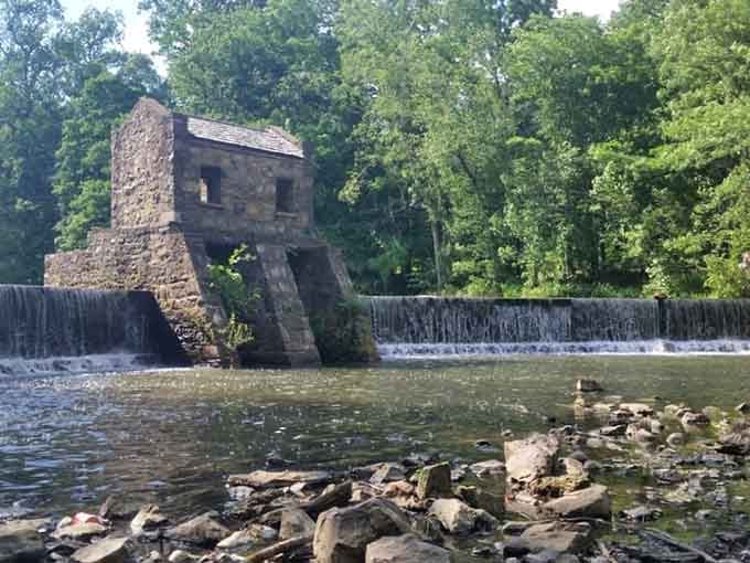 Rocky riverbed, rushing water, ancient stone walls. This scene belongs in a movie, not a county park.