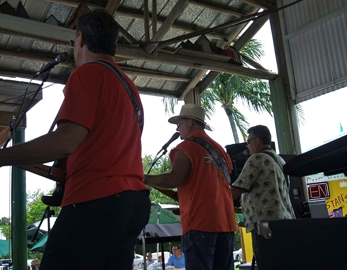 Live music under the open-air roof, with a band that looks like they're having just as much fun as the crowd.