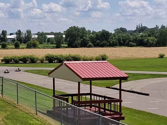 That little red-roofed announcer stand overlooking the track is the best seat in Wright County, no question about it.
