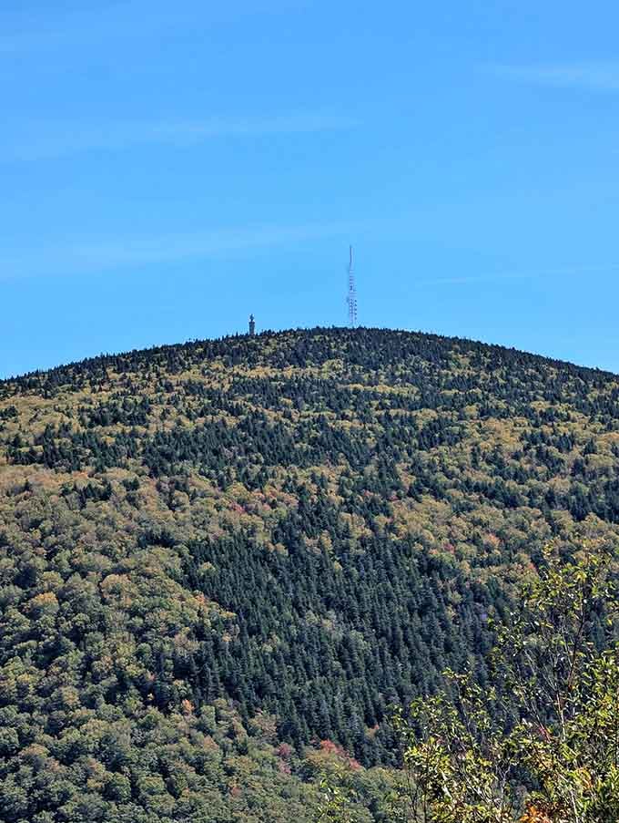 That tower up there proves humans can't resist putting something on top of perfectly good mountains.