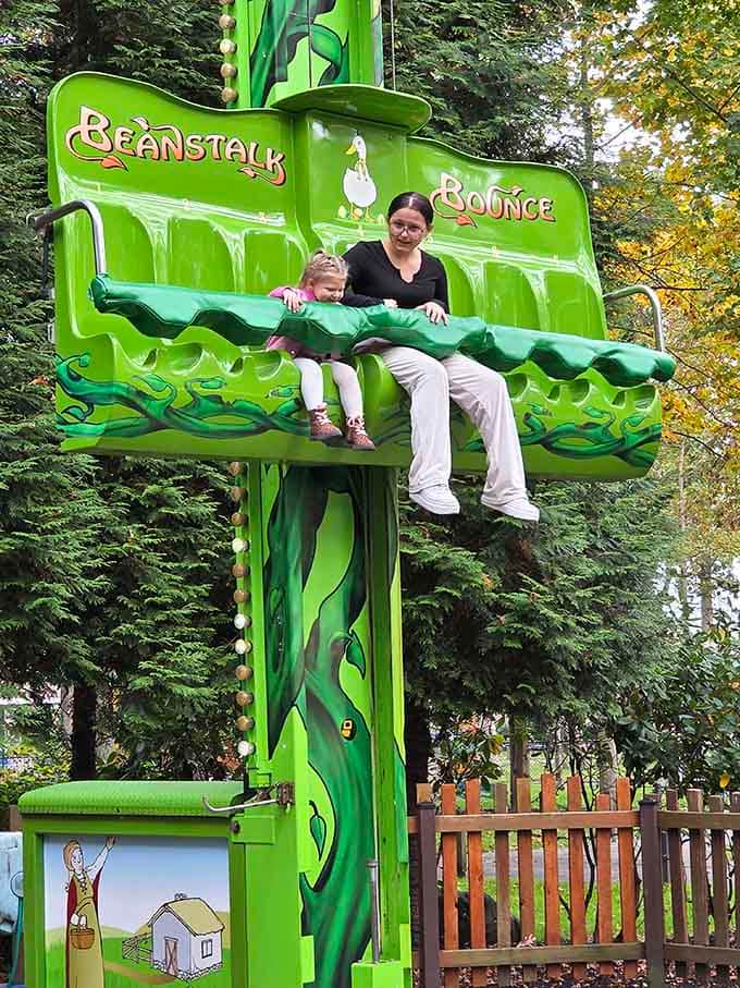 The Beanstalk Bounce sends riders skyward on a very Jack-approved giant green beanstalk, giggles absolutely guaranteed at every altitude.
