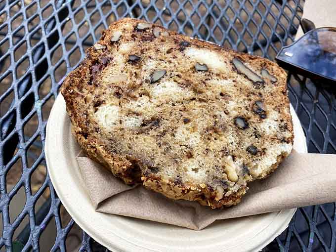 Dense, nutty, and generously sliced, this banana bread is the kind of baked good grandmothers would nod approvingly at.