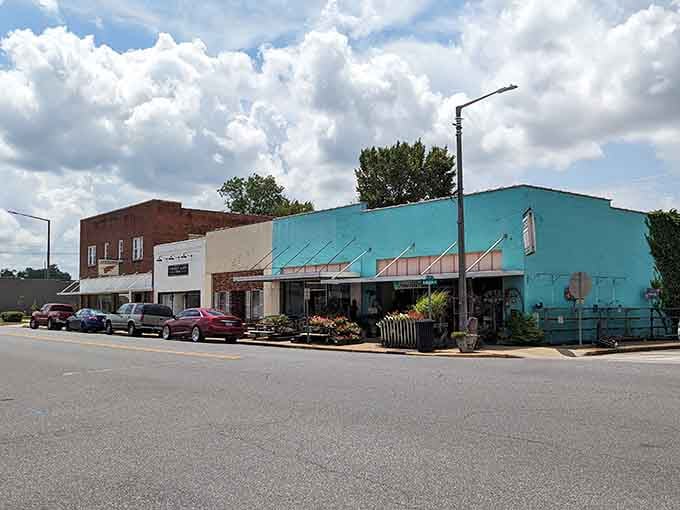 North Norton Avenue's turquoise building adds unexpected color to downtown like a happy accident that worked.