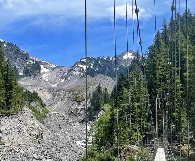 When Mount Rainier photobombs your bridge crossing, you don't complain about the extra company in your shot.